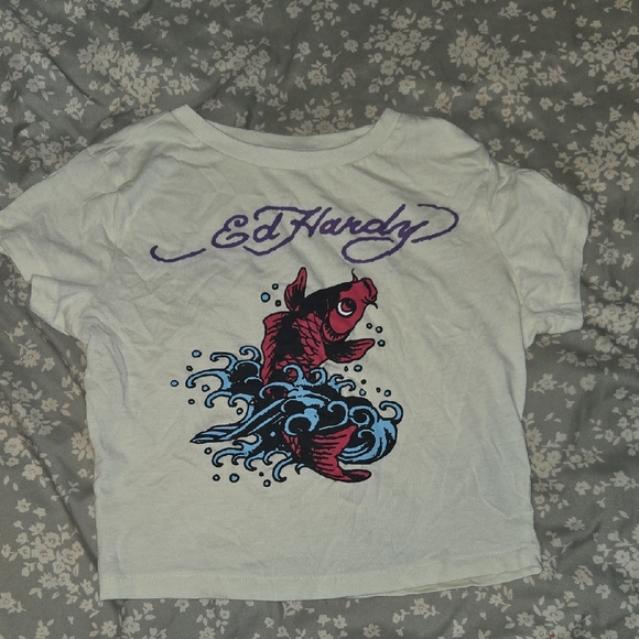 Ed Hardy | Tops | Ed Hardy White Tee With Red And Blue Fish Graphic ...